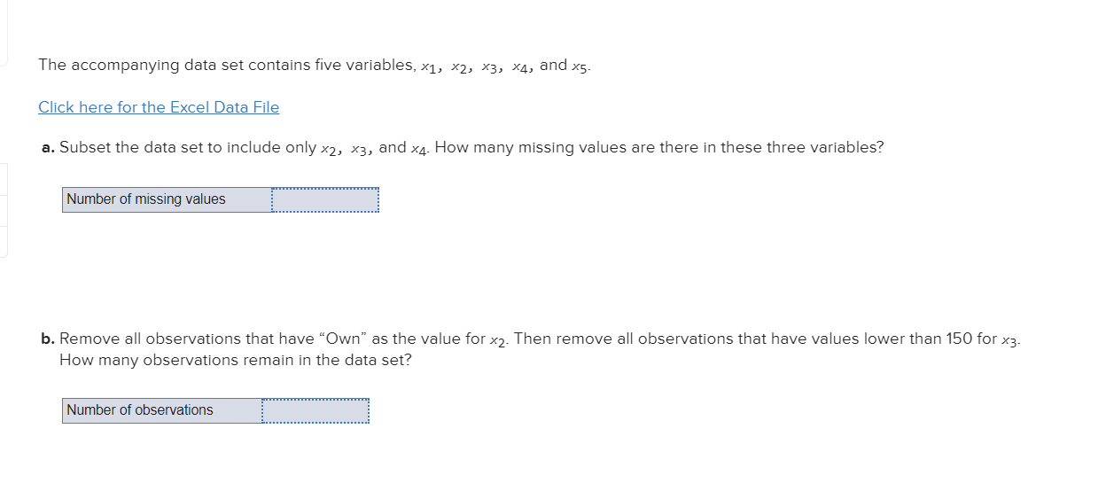 Solved The accompanying data set contains five variables, | Chegg.com