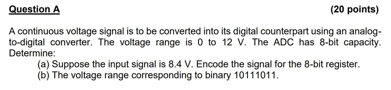 Solved Question A (20 points) A continuous voltage signal is | Chegg.com