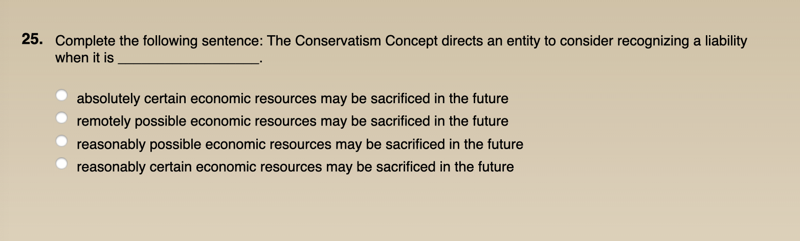 Solved 25. Complete the following sentence: The Conservatism | Chegg.com