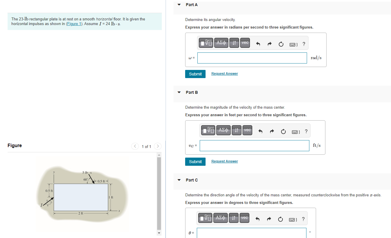 Solved The 23-lb rectangular plate is at rest on a smooth | Chegg.com