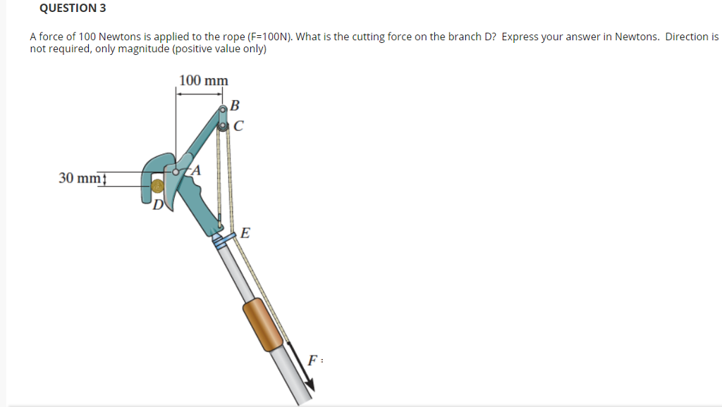 Solved QUESTION 3 A force of 100 Newtons is applied to the | Chegg.com