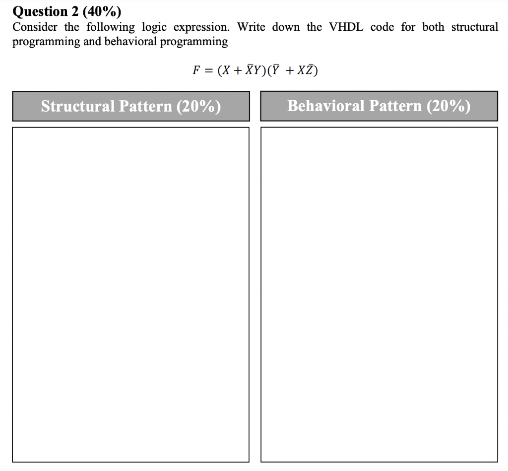 Solved Question 2 (40\%) Consider the following logic | Chegg.com