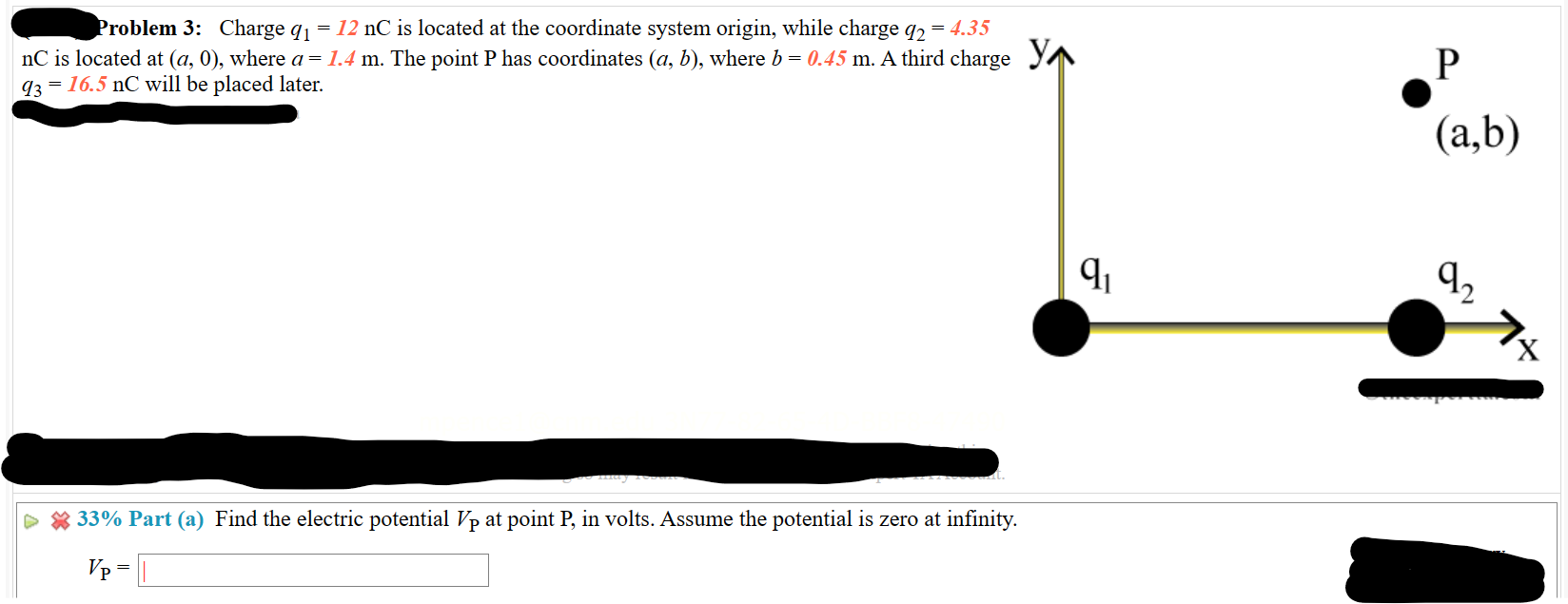 Solved Problem 3: Charge q1=12nC is located at the | Chegg.com