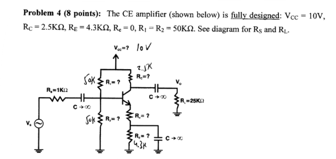 Solved Problem 4 8 Points The Ce Amplifier Shown Below 