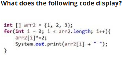 Solved What does the following code display?int [] | Chegg.com