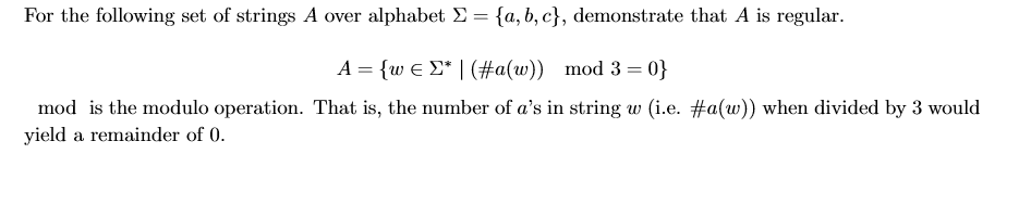 Solved For the following set of strings A over alphabet = | Chegg.com