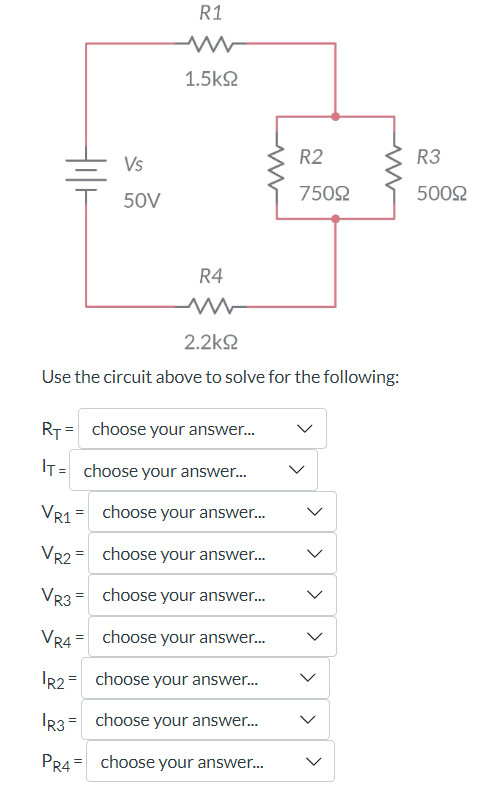 Solved Use the circuit above to solve for the following: | Chegg.com