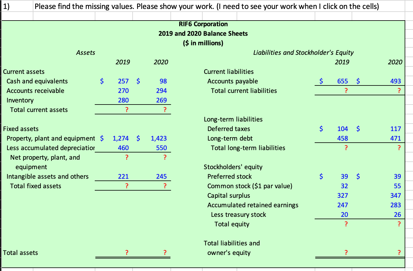 Solved 1) Please find the missing values. Please show your | Chegg.com