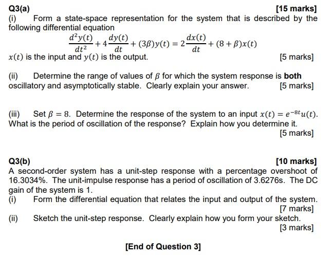 Solved Q3(a) [15 marks) (1) Form a state-space | Chegg.com