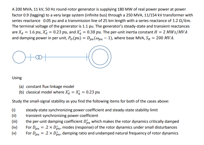 A 200 MVA, 11kV,50 Hz round-rotor generator is | Chegg.com