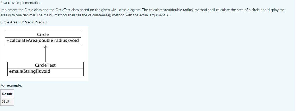 Solved Java class implementation Implement the Circle class | Chegg.com