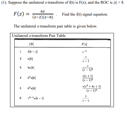 Solved Suppose the unilateral z-transform of f(t) is F(z), | Chegg.com