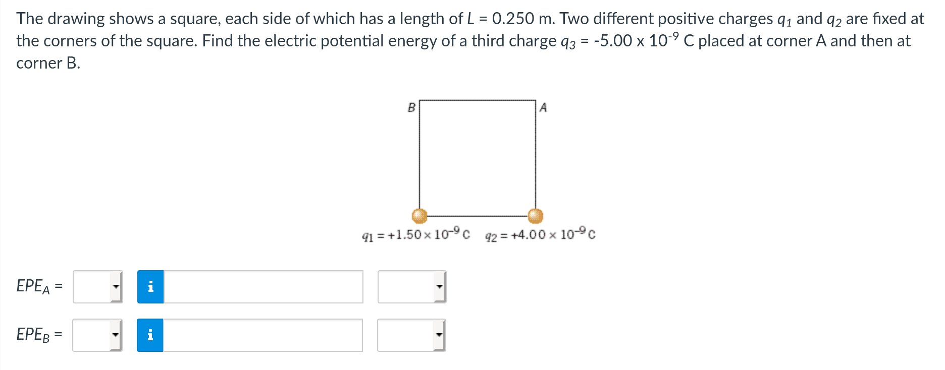Solved The drawing shows a square, each side of which has a | Chegg.com
