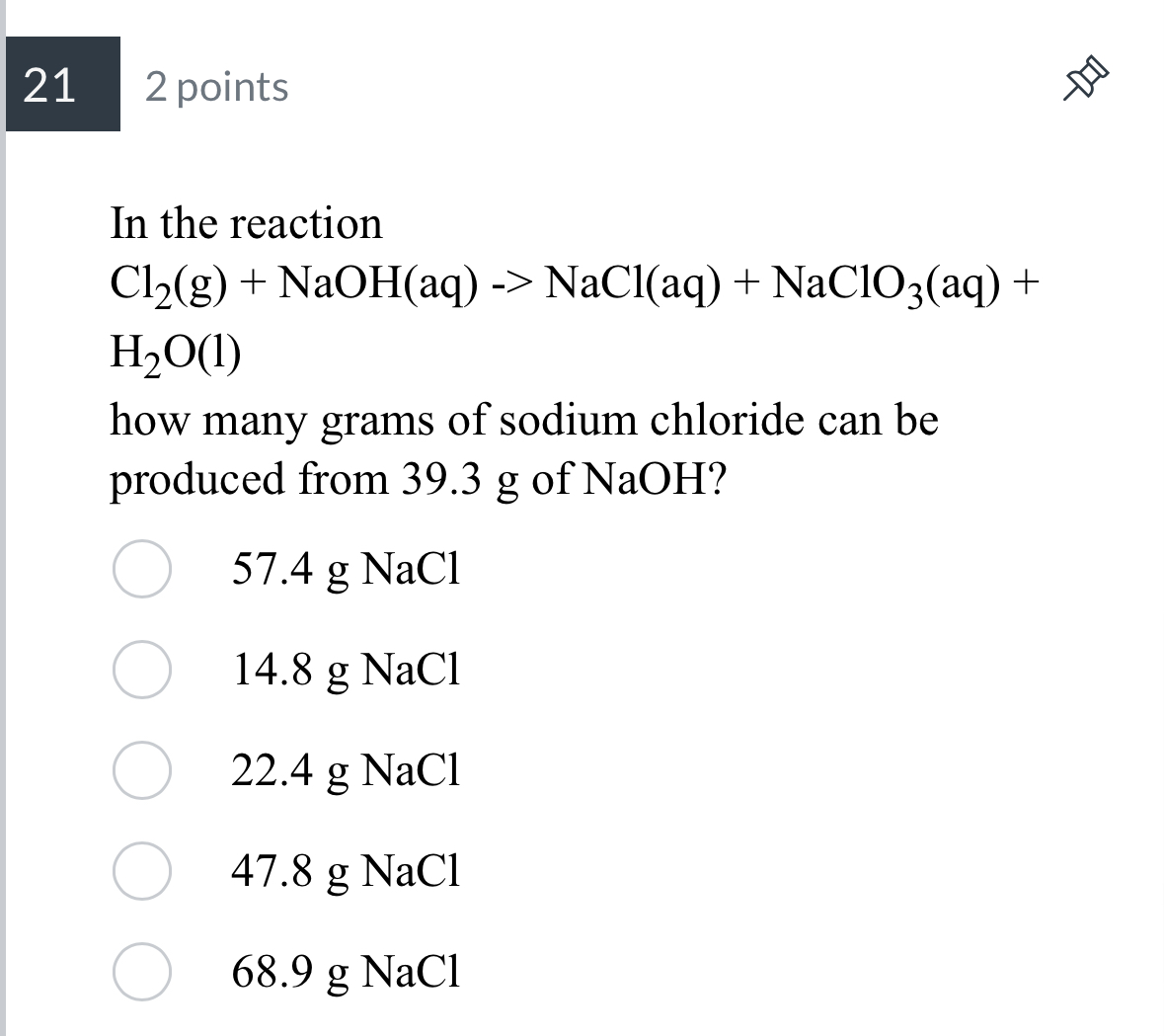 Solved In the reaction Cl2(g) + NaOH(aq) -> NaCl(aq) + | Chegg.com