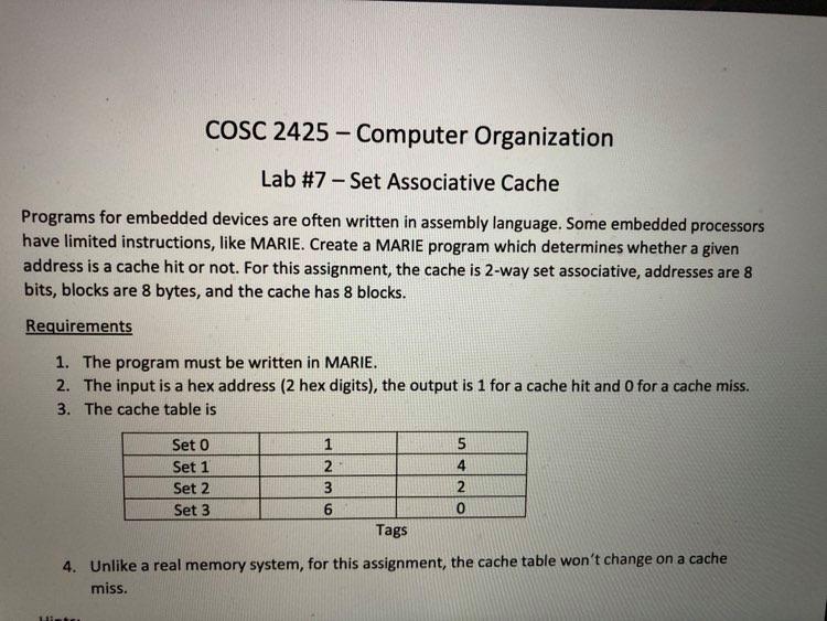 Solved Cosc 2425 Computer Organization Lab 7 Set 