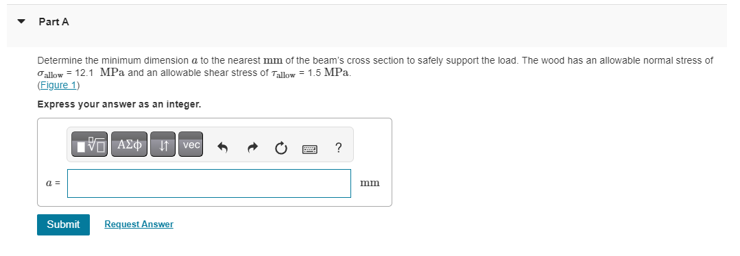 Solved Determine the minimum dimension a to the nearest mm | Chegg.com