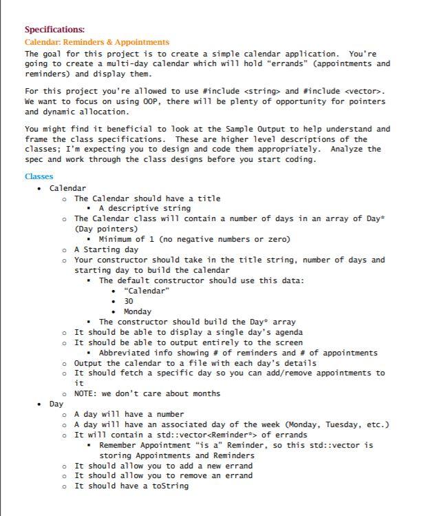 Solved This assignment for C++ gives you a specification for | Chegg.com