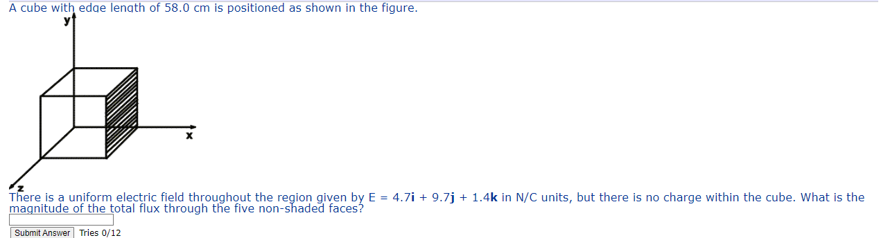 Solved A cube with edae lenath of 58.0cm ﻿is positioned as | Chegg.com