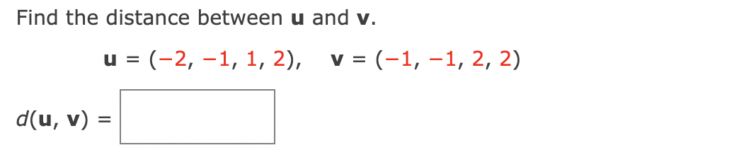 Solved Find the distance between u and v. | Chegg.com