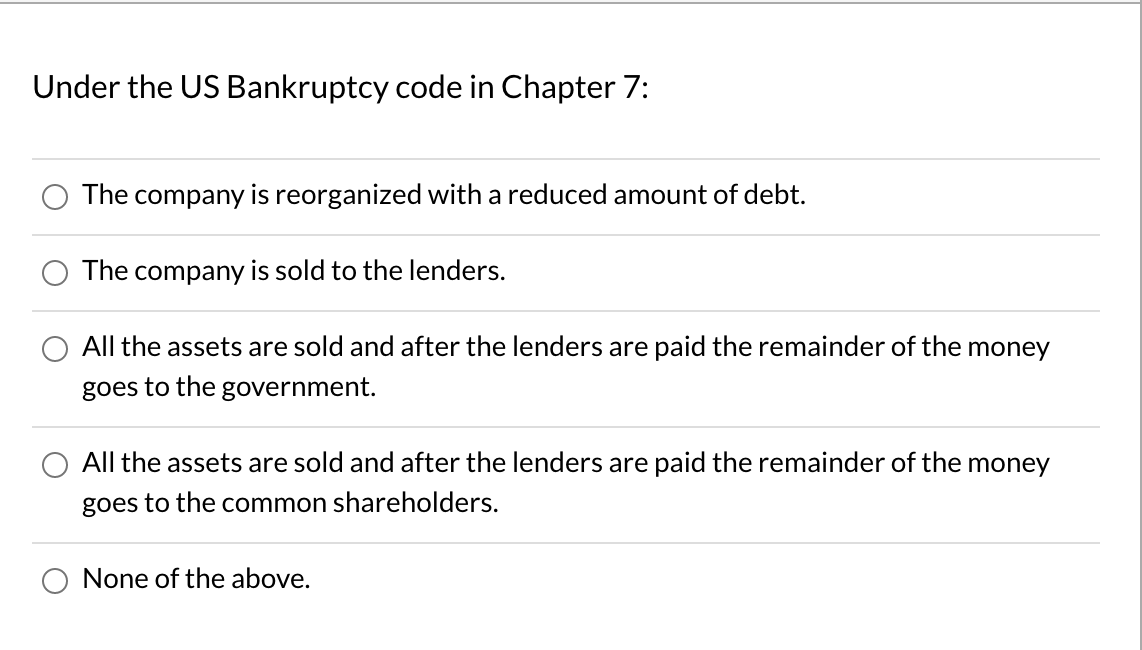 Solved Under the US Bankruptcy code in Chapter 7: The | Chegg.com