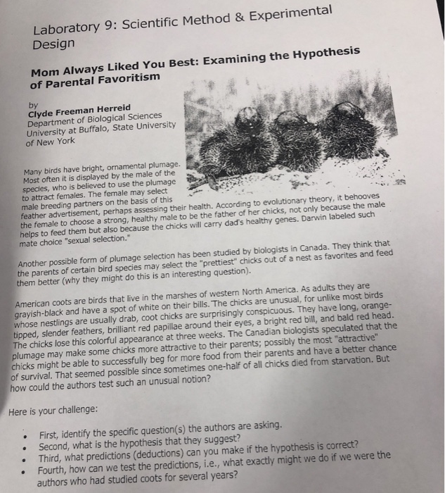 Laboratory 9: Scientific Method & Experimental Design | Chegg.com