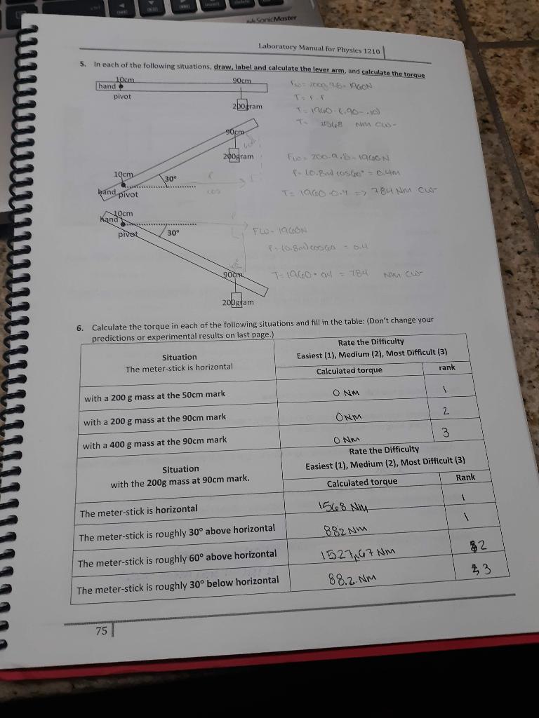 Solved MATE Laboratory Manual for Physics 1210 5. In each of | Chegg.com