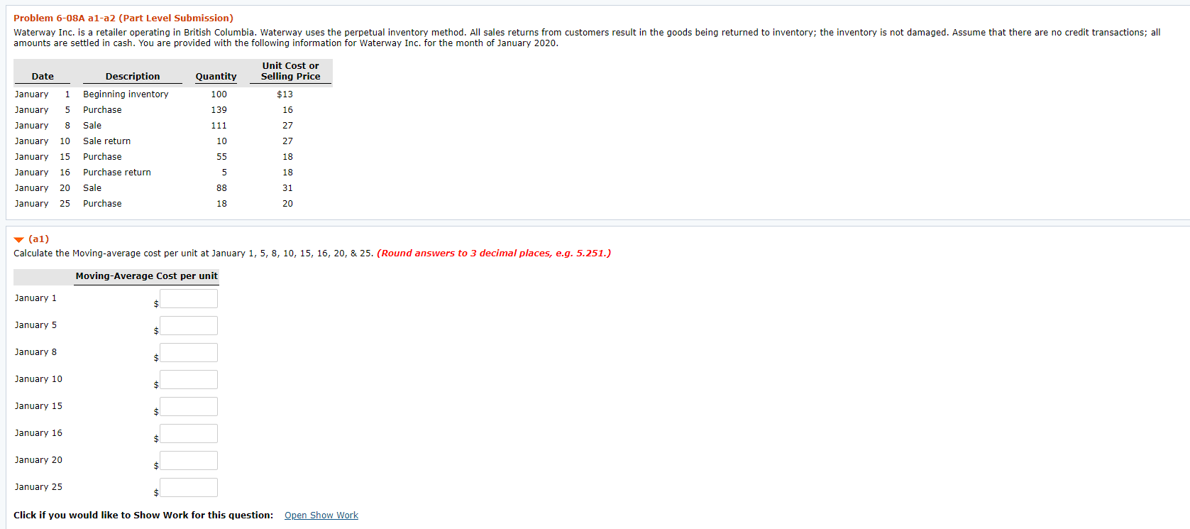 Solved Problem 6-08A al-a2 (Part Level Submission) Waterway | Chegg.com