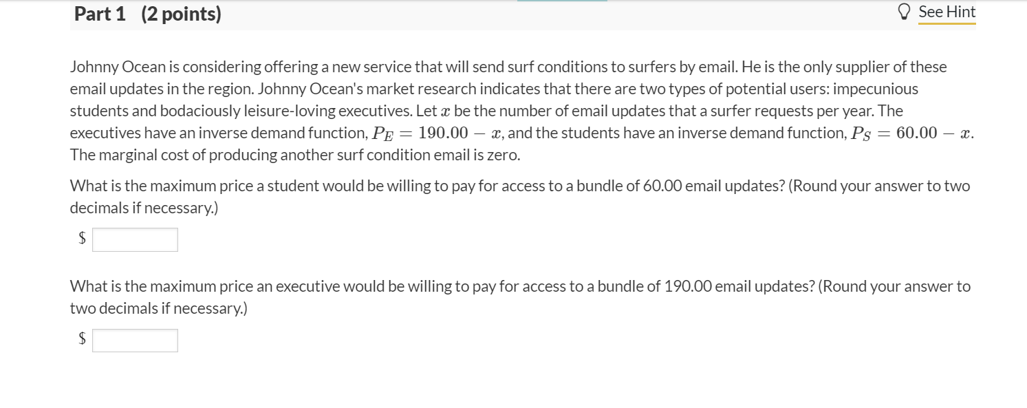 Part 1 (2 points) D See Hint Johnny Ocean is | Chegg.com