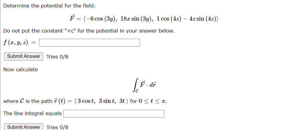 Solved Determine the potential for the field: | Chegg.com
