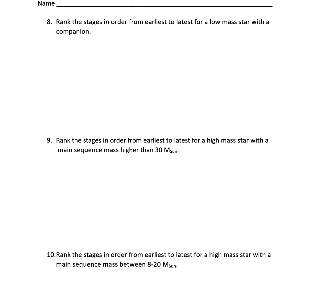 Solved Stellar Evolution Exercise Adapted from Lecture | Chegg.com