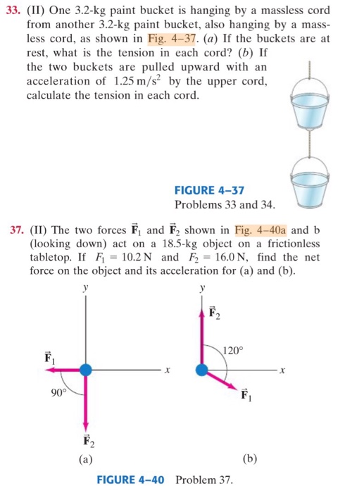 Solved 33. (II) One 3.2-kg paint bucket is hanging by a | Chegg.com