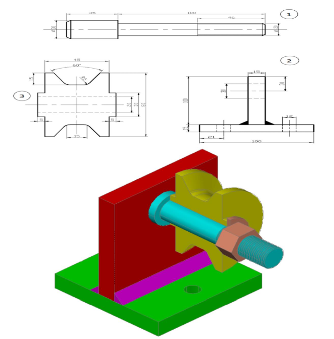 Solved how to Draw the 2D assembly for the following drawing | Chegg.com