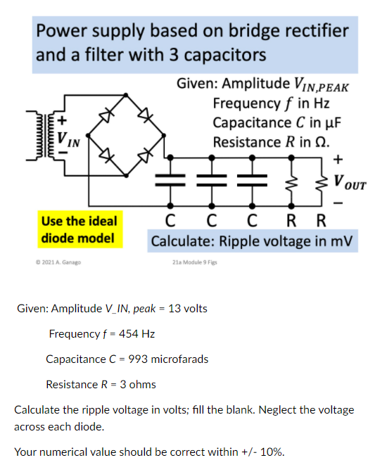Solved Power supply based on bridge rectifier and a filter | Chegg.com