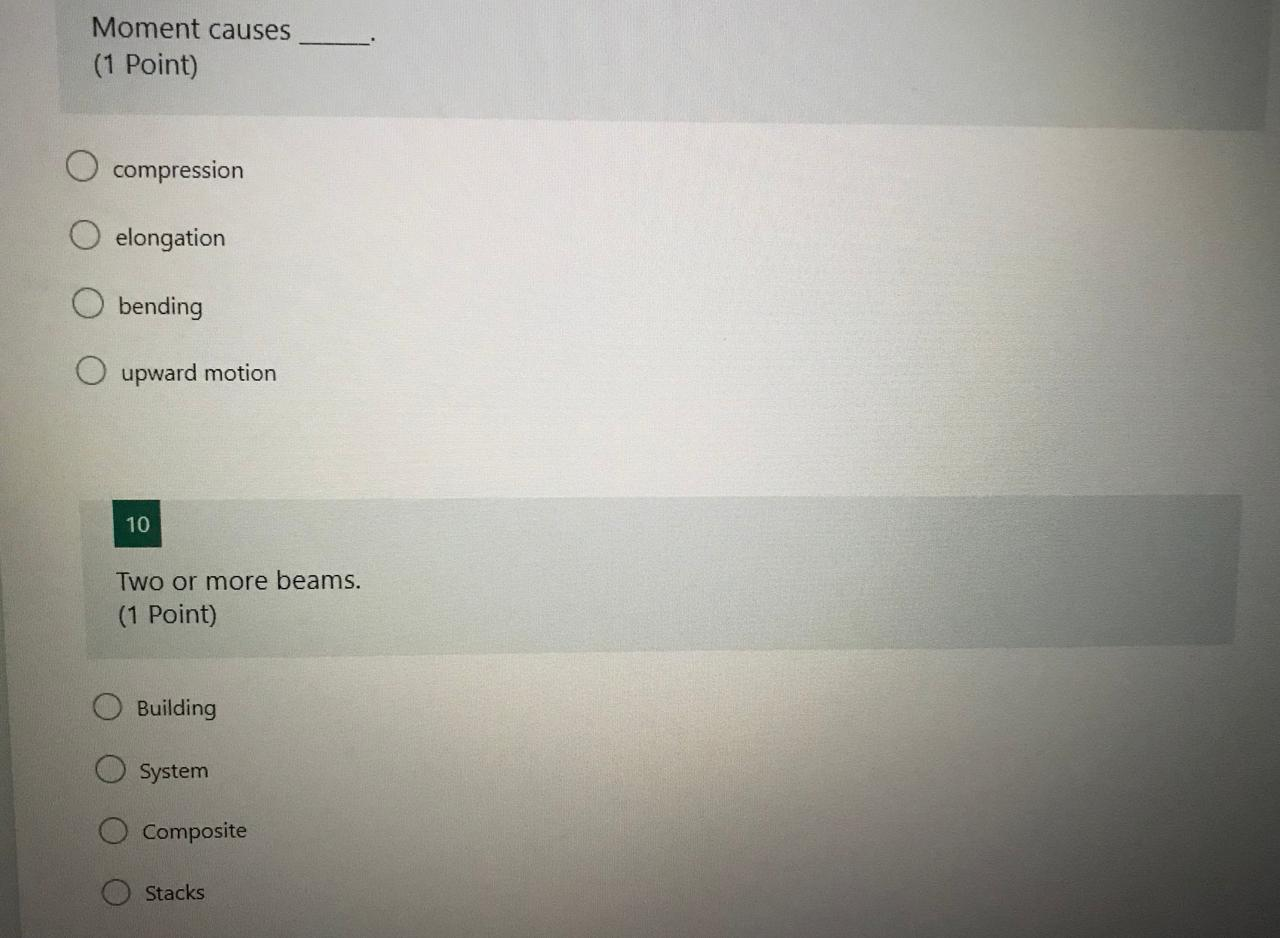 Solved Moment causes (1 Point) compression elongation | Chegg.com