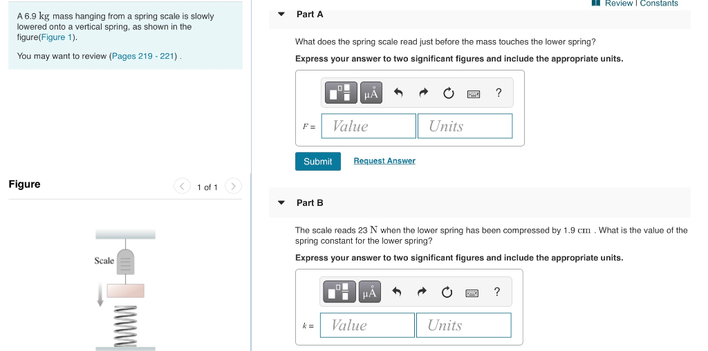 Solved Review | Constants Part A 6.9 kg mass hanging from a | Chegg.com