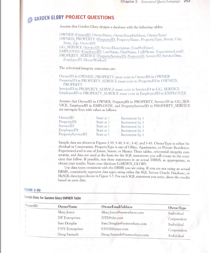 Chapter 3 Structured Query Language GARDEN GLORY | Chegg.com