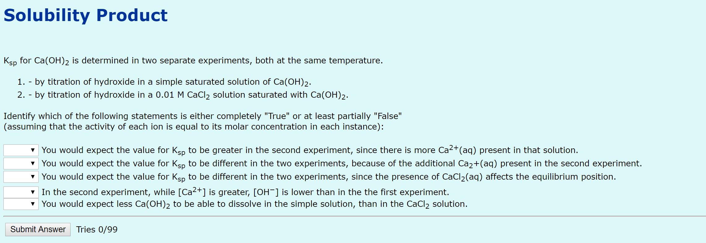 Solved |Solubility Product Ksp for Ca(OH)2 is determined in | Chegg.com