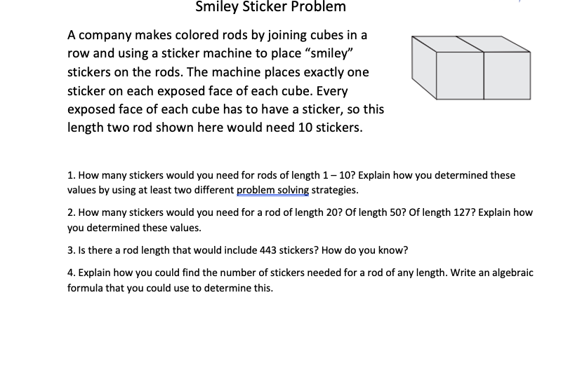 Solved Smiley Sticker Problem A company makes colored rods | Chegg.com