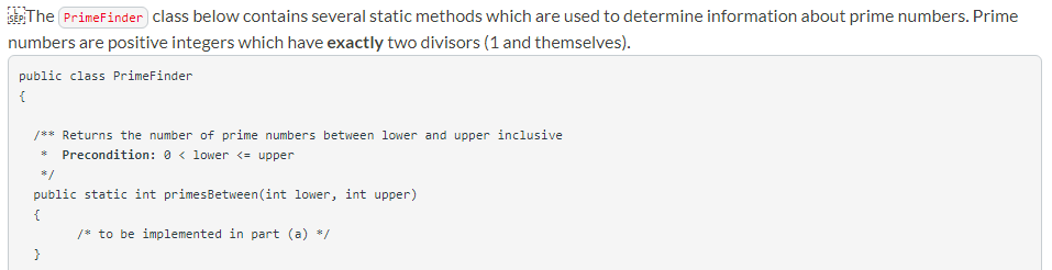 Solved SEP The PrimeFinder class below contains several | Chegg.com