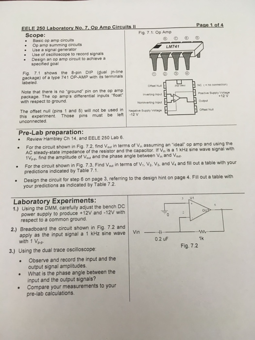 Solved EELE 250 Laboratory No.7. Op Amp Circuits II Pagc 1 | Chegg.com