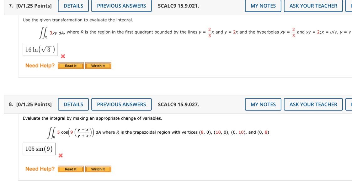 7. [0/1.25 Points] DETAILS PREVIOUS ANSWERS SCALC9 | Chegg.com