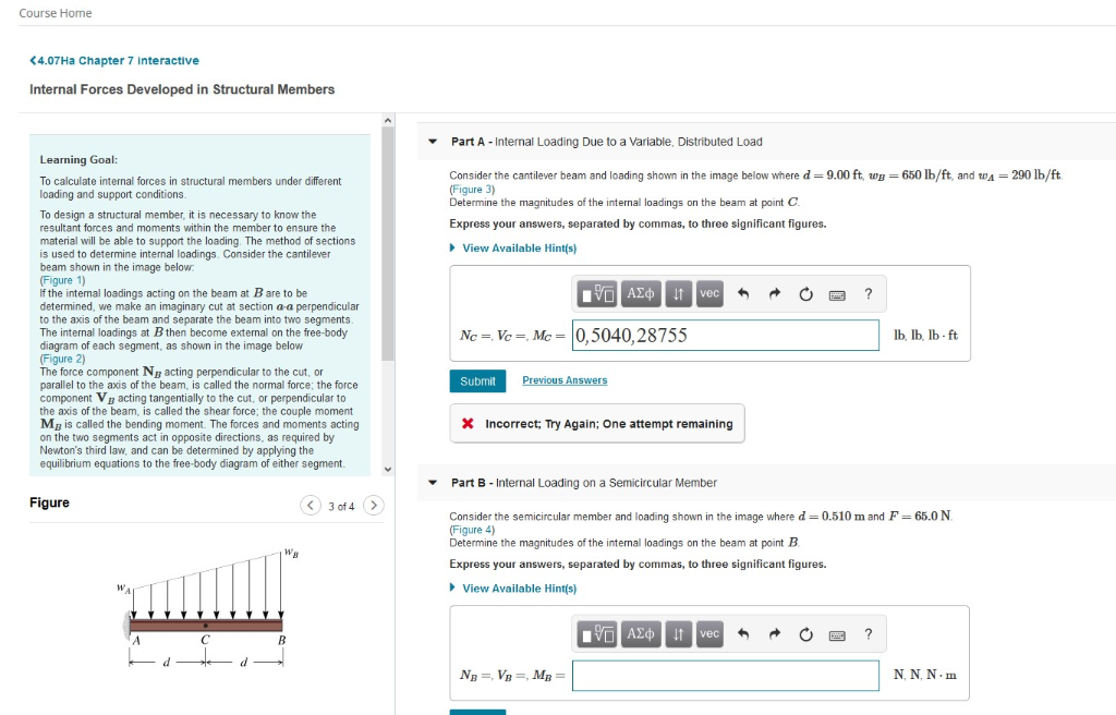 Part A - Internal Loading Due to a Variable, | Chegg.com