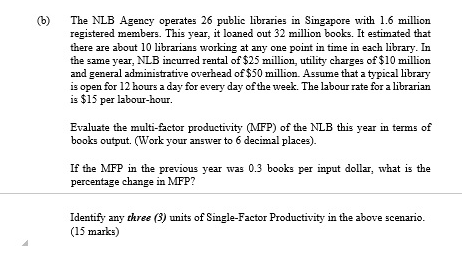 Solved (6) The NLB Agency operates 26 public libraries in | Chegg.com