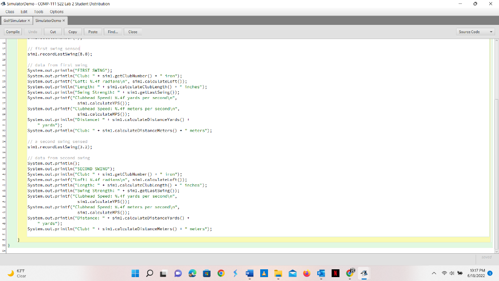 SimulatorDemo -COMP-111 S22 Lab 2 Student | Chegg.com