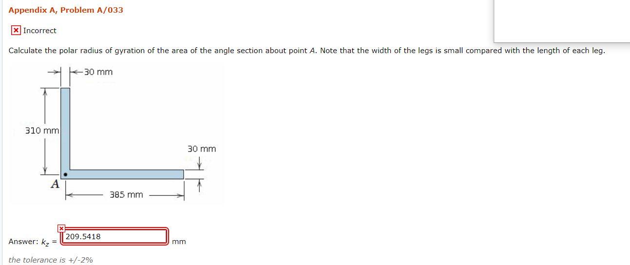 Solved Appendix A, Problem A/033 X Incorrect Calculate the | Chegg.com