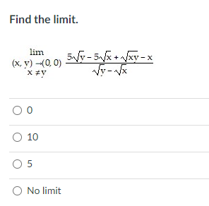Solved Find the limit. 0 10 5 No limit | Chegg.com