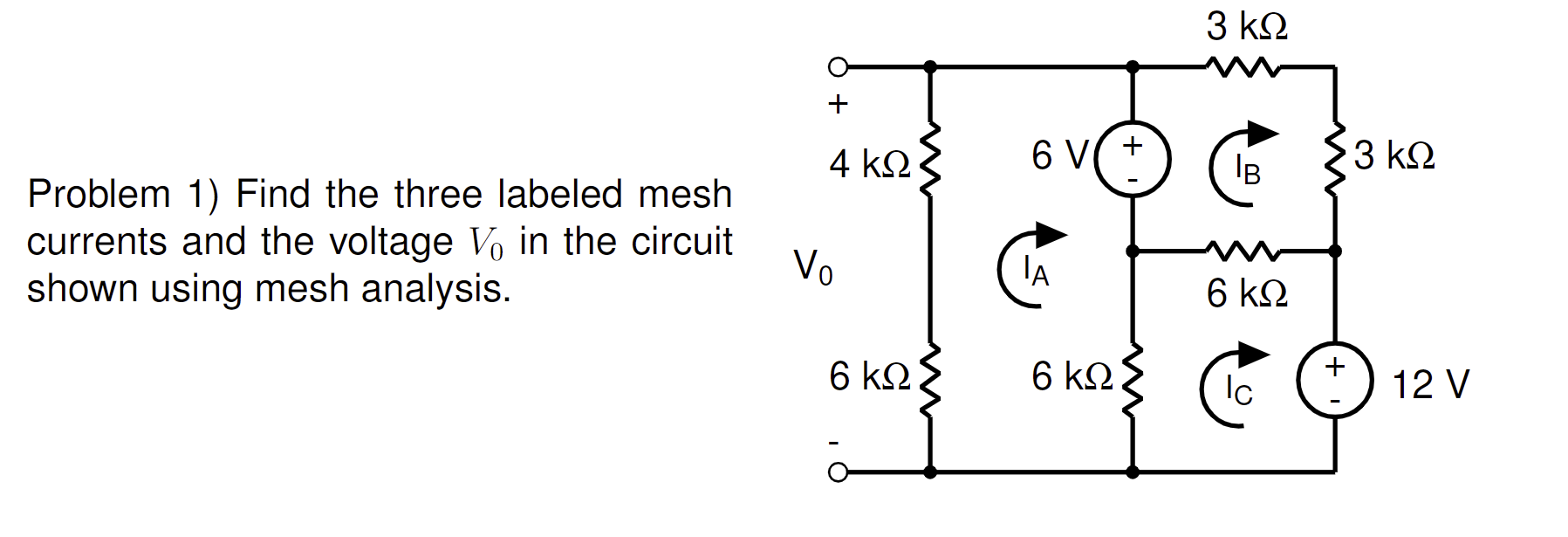 Solved Find the three labeled mesh currents and the voltage | Chegg.com