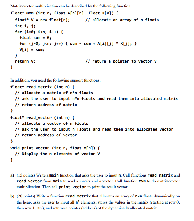 Solved Matrix-vector multiplication can be described by the | Chegg.com