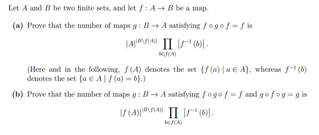 Let A and B be two finite sets, and let f: AB be a | Chegg.com