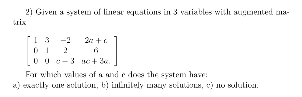 Solved 2) Given a system of linear equations in 3 variables | Chegg.com